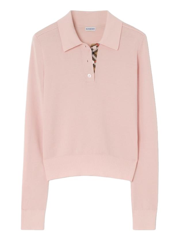 BURBERRY Burberry Long-Sleeve Wool Polo Shirt with House Check Detail